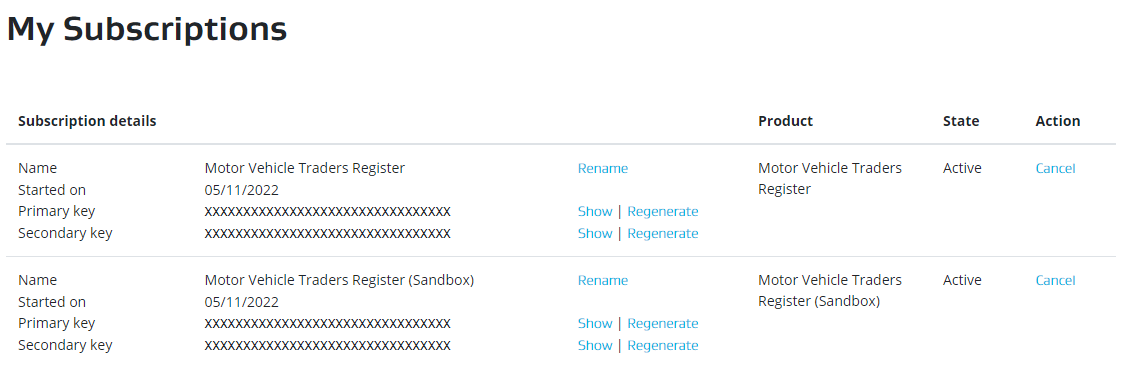 API subscription key authentication